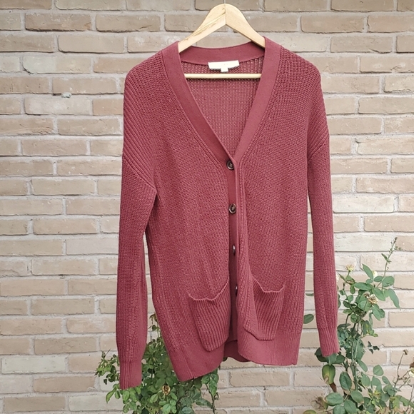 LOFT | Sweaters | Loft Cotton Cardigan Sweater Size M Maroon | Poshmark